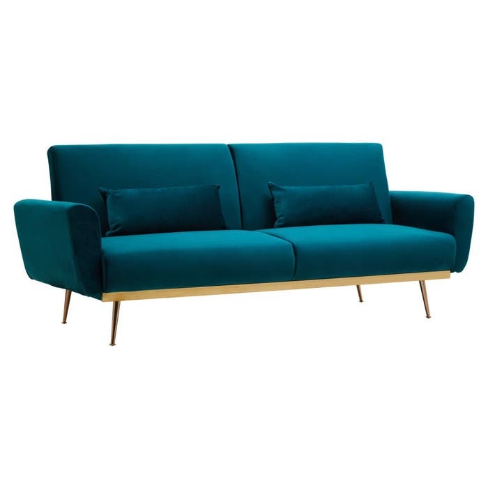 Adelaide Sofa Bed – Blue-Green Velvet – Shropshire Design