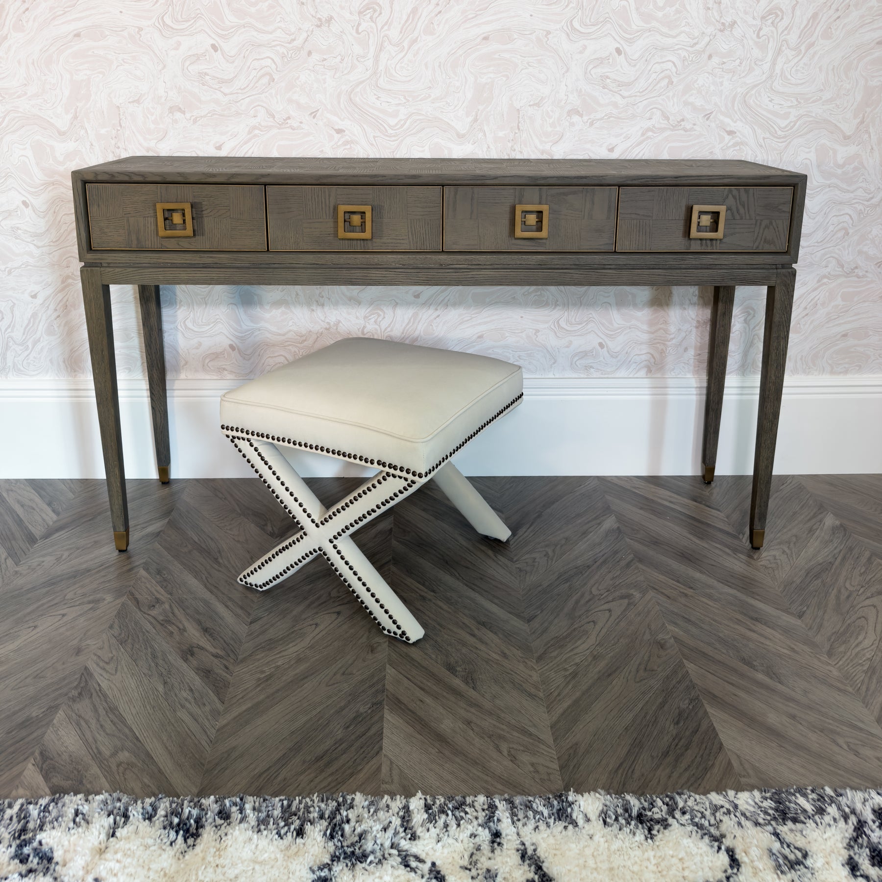Fernsby Squares Console Table with Oak and Brass – Shropshire Design