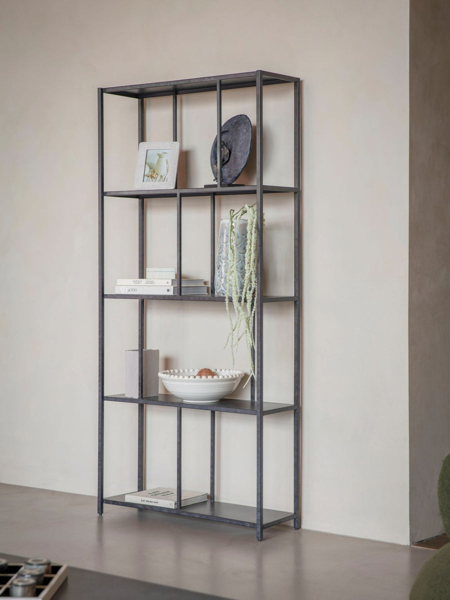 Libra Interiors Brooks Shelving Unit – Mottled Black – Shropshire Design