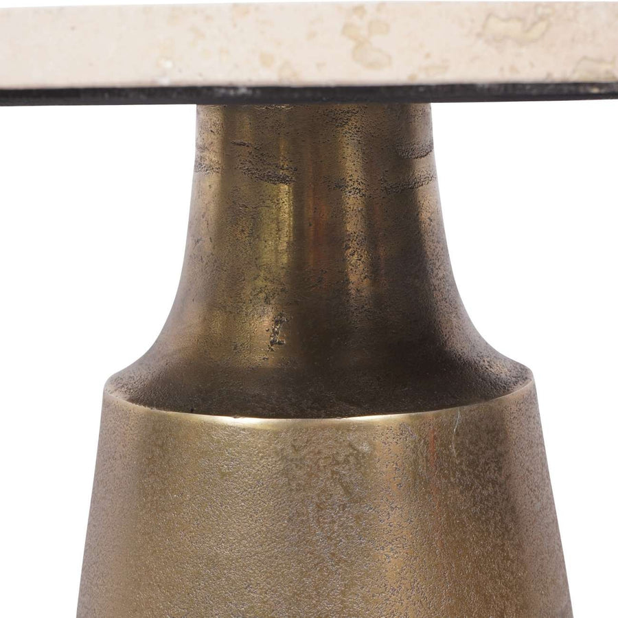Libra Interiors Clifton II Side Table in Antique Brass and Travertine ...