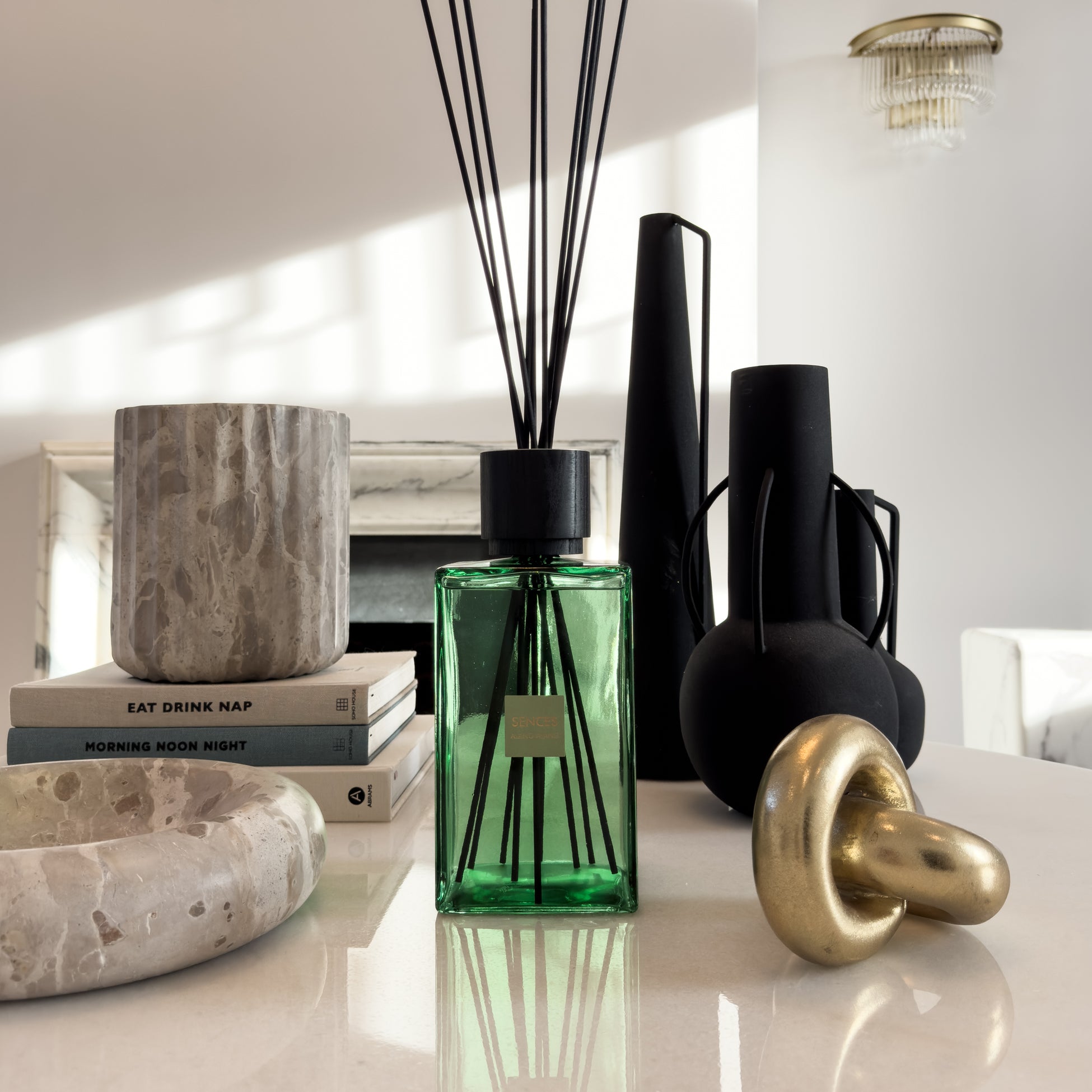 Enormous Amora Verbena Reed Diffuser with Emerald Glass Bottle ...