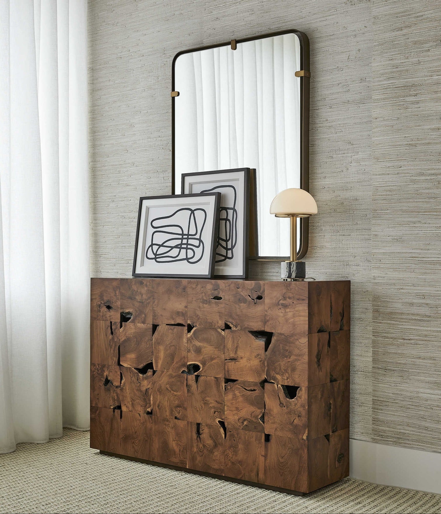 Uttermost Teak Tac Toe Console Table – Caramel – Shropshire Design
