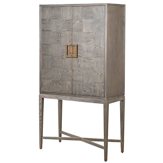 Fernsby Squares Bar Cabinet with Oak and Brass – Shropshire Design